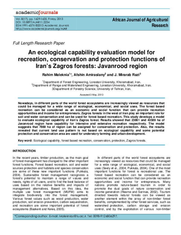 (PDF) An ecological capability evaluation model for recreation ...