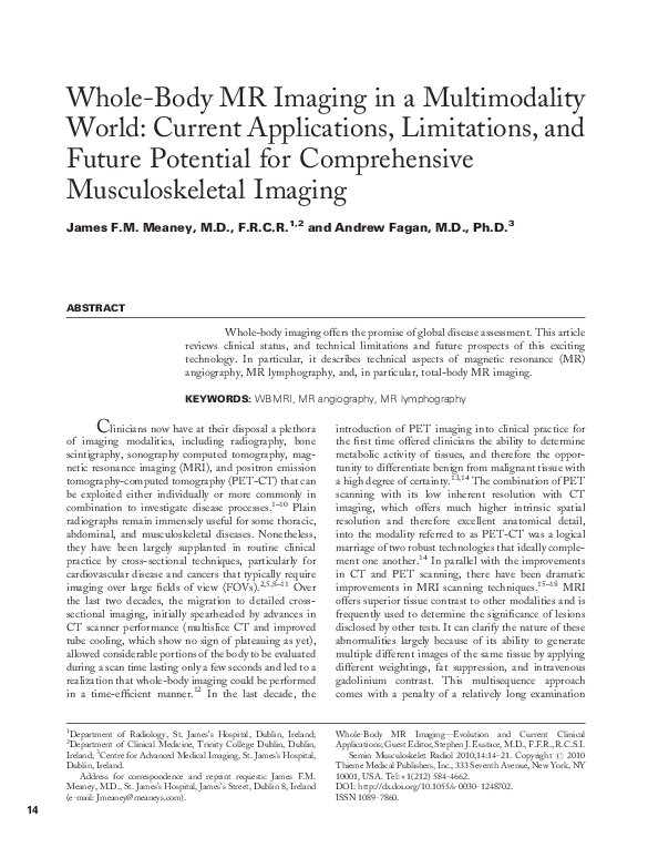 (PDF) Whole-body MR imaging in a multimodality world: Current ...