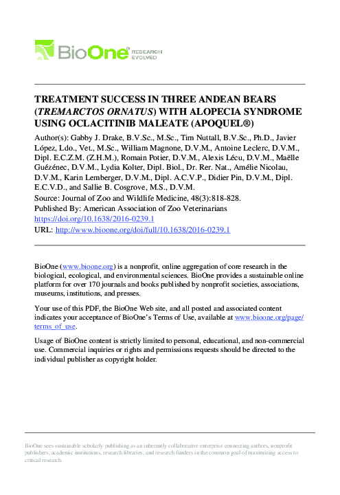 (PDF) Treatment Success in Three Andean Bears (Tremarctos Ornatus) with ...