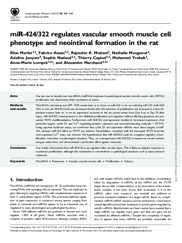 (PDF) miR-424/322 regulates vascular smooth muscle cell phenotype and ...