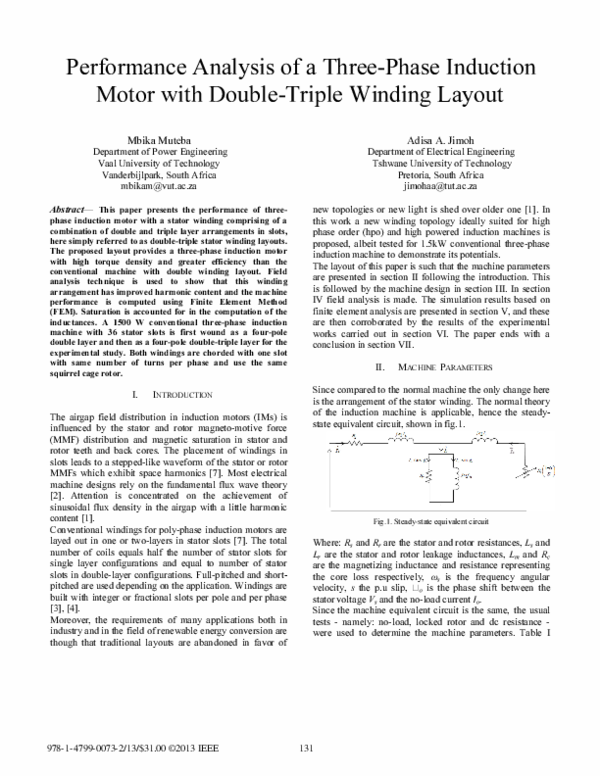 Pdf Performance Analysis Of A Three Phase Induction Motor With Double Triple Winding Layout
