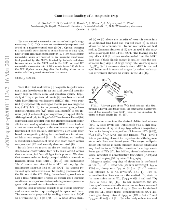 (PDF) Continuous loading of a magnetic trap | J. Stuhler - Academia.edu
