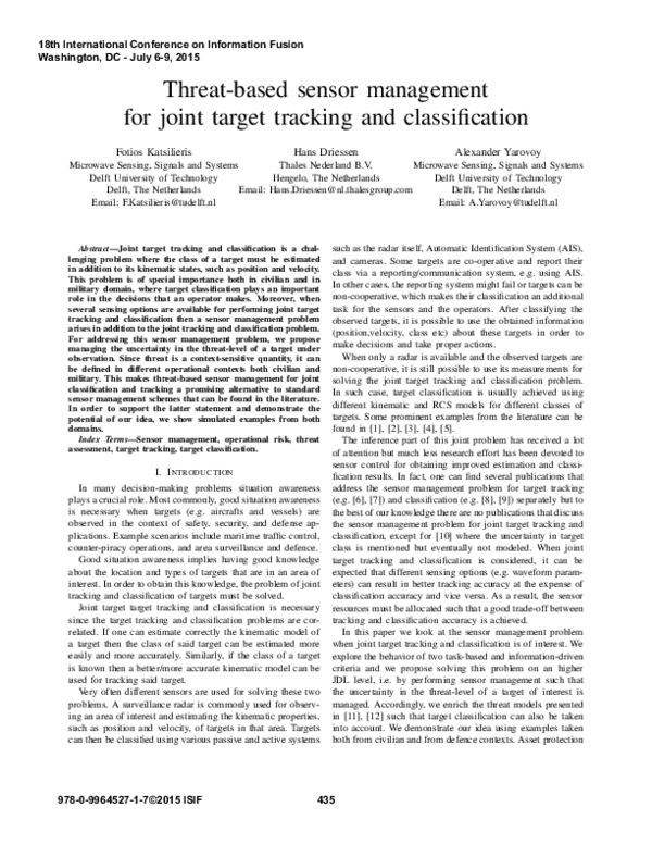 Pdf Threat Based Sensor Management For Joint Target Tracking And