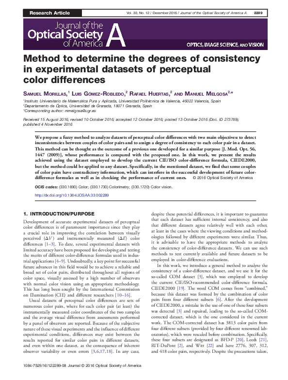 Pdf Method To Determine The Degrees Of Consistency In Experimental Datasets Of Perceptual