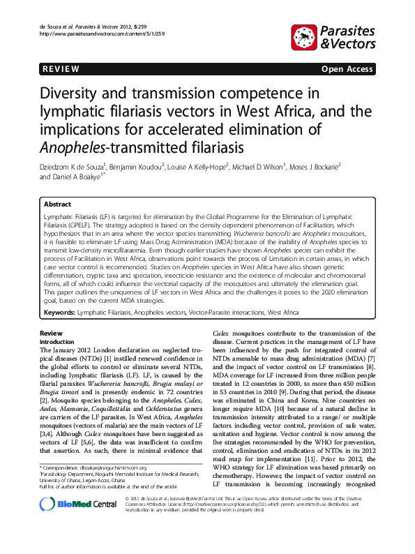 (PDF) Diversity and transmission competence in lymphatic filariasis ...