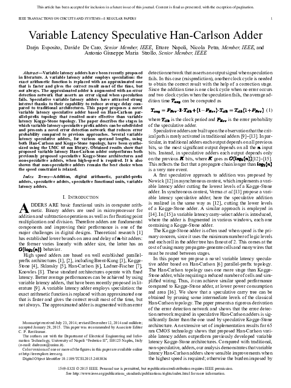 (PDF) Variable Latency Speculative Han-Carlson Adder