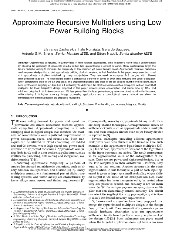 (PDF) Approximate Recursive Multipliers Using Low Power Building Blocks
