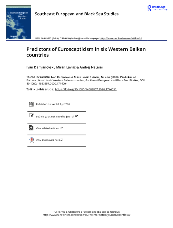 (PDF) Predictors of Euroscepticism in six Western Balkan countries