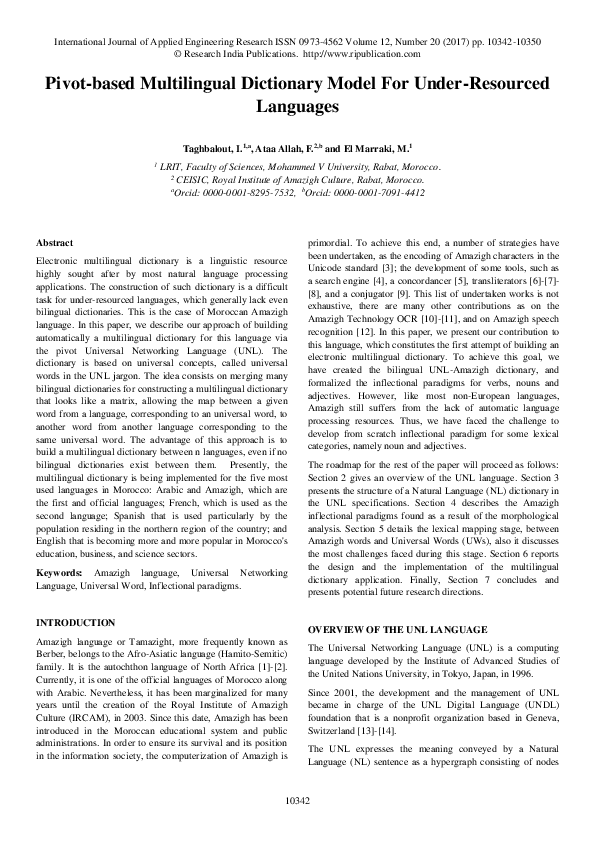 (PDF) Pivot-based Multilingual Dictionary Model For Under-Resourced Languages