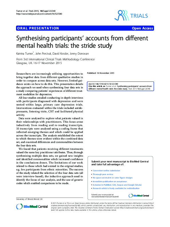 (PDF) Synthesising participants’ accounts from different mental health ...