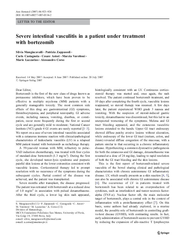 (PDF) Severe intestinal vasculitis in a patient under treatment with ...