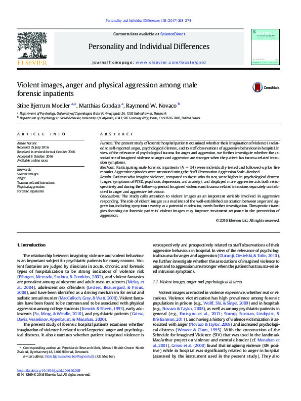 (PDF) Violent images, anger and physical aggression among male forensic ...