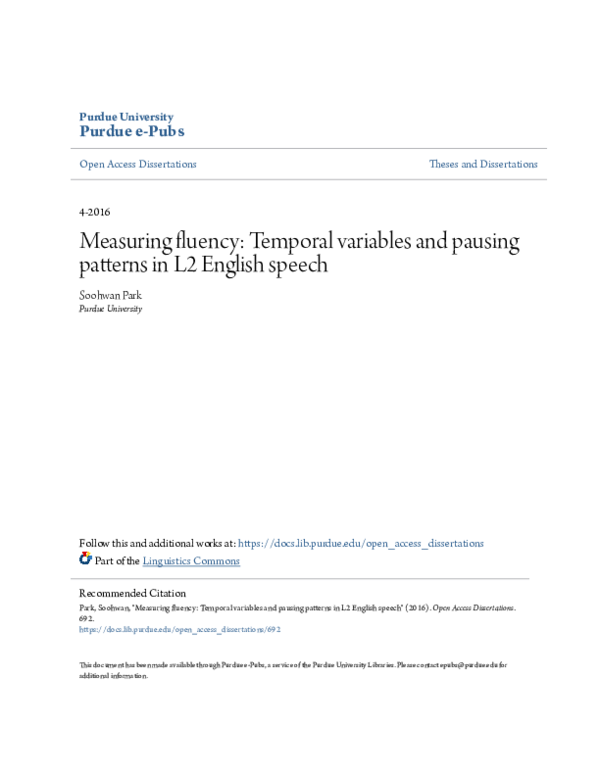 (PDF) Measuring Fluency: Temporal Variables and Pausing Patterns in L2 English Speech