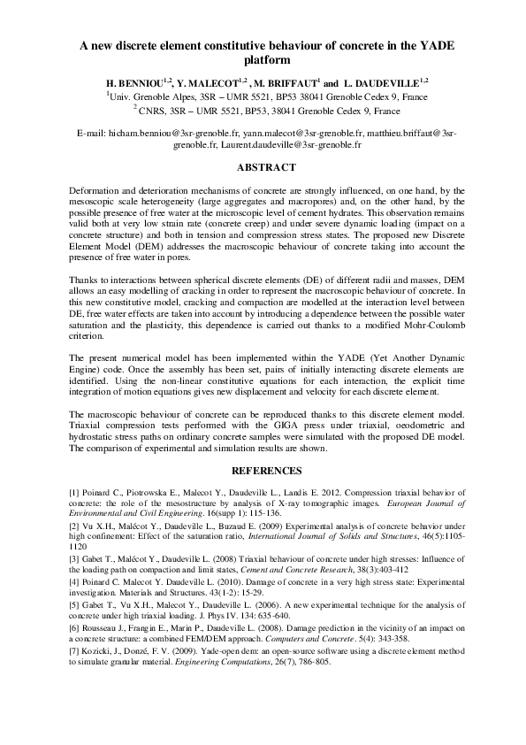 (PDF) A new discrete element constitutive behaviour of concrete in the ...