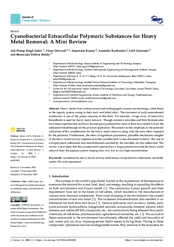 (PDF) Cyanobacterial Extracellular Polymeric Substances for Heavy Metal Removal: A Mini Review ...