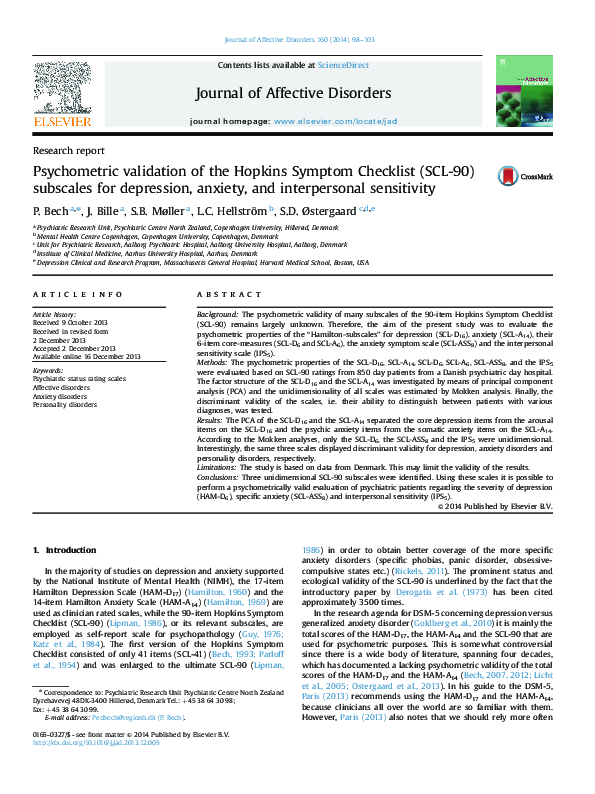 (PDF) Psychometric validation of the Hopkins Symptom Checklist (SCL-90 ...