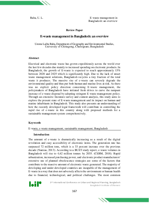 (PDF) E-waste management in Bangladesh: an overview