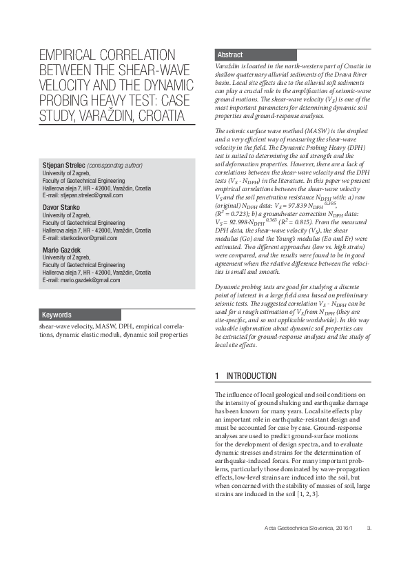 (PDF) Empirical correlation between the shear-wave velocity and the ...