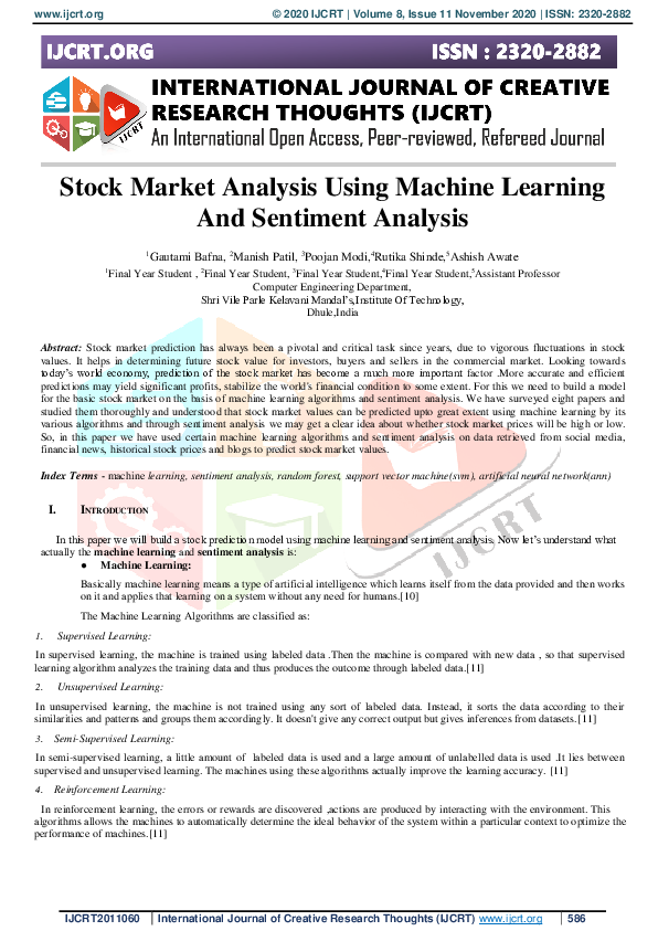 (PDF) Stock Market Analysis Using Machine Learning And Sentiment Analysis