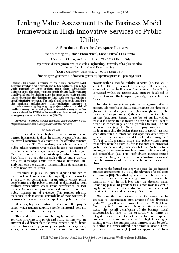 (PDF) Linking Value Assessment to the Business Model Framework in High Innovative Services of ...