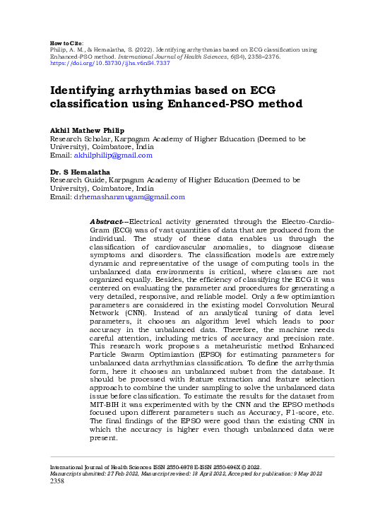 Pdf Identifying Arrhythmias Based On Ecg Classification Using