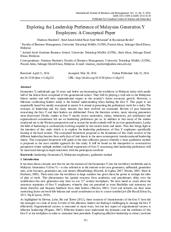(PDF) Exploring the Leadership Preference of Malaysian Generation Y ...
