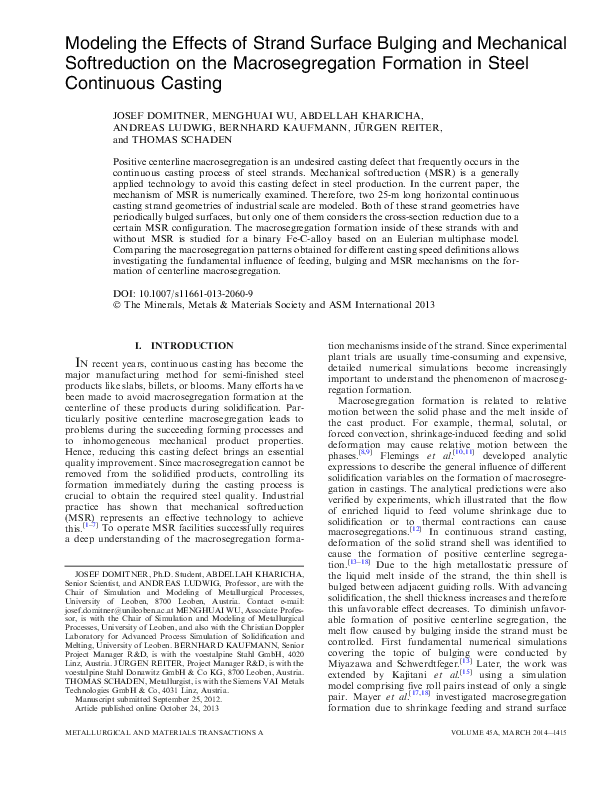 (PDF) Modeling the Effects of Strand Surface Bulging and Mechanical Softreduction on the ...