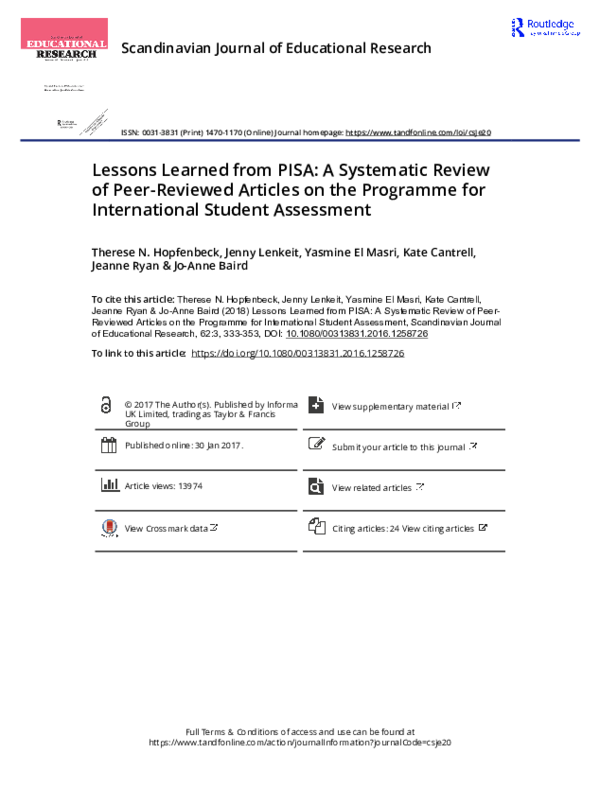 (PDF) Lessons Learned from PISA: A Systematic Review of Peer-Reviewed ...