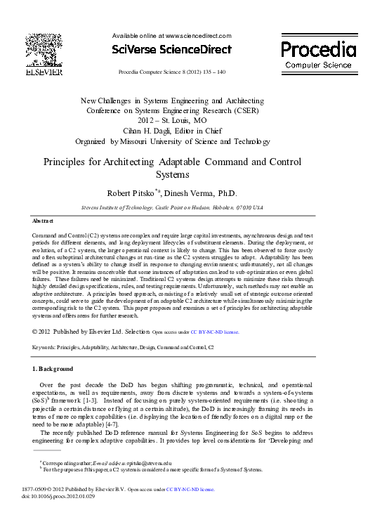 (PDF) Principles for Architecting Adaptable Command and Control Systems