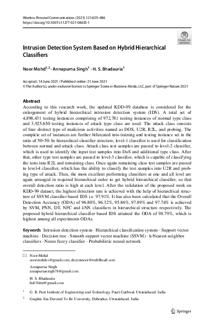(PDF) Intrusion Detection System Based on Hybrid Hierarchical Classifiers | Noor Mohd - Academia.edu