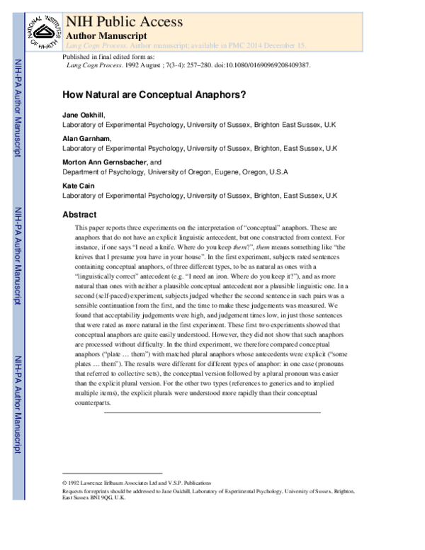 (PDF) How natural are conceptual anaphors?