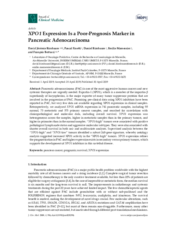 (PDF) XPO1 Expression Is a Poor-Prognosis Marker in Pancreatic ...