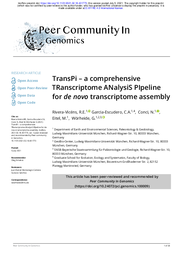 (PDF) TransPi – a comprehensive TRanscriptome ANalysiS PIpeline for de novo transcriptome assembly