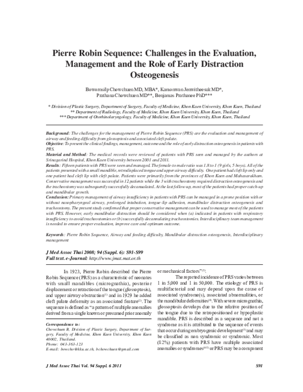 (PDF) Pierre Robin sequence: challenges in the evaluation, management ...