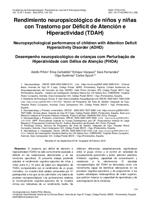 (PDF) Rendimiento neuropsicológico de niños y niñas con Trastorno por Déficit de Atención e ...