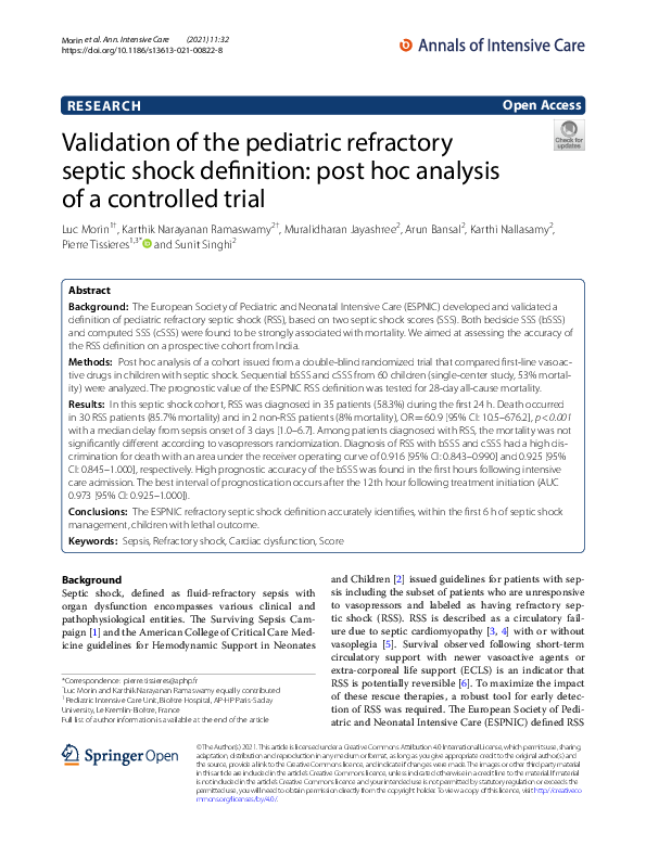 (PDF) Validation of the pediatric refractory septic shock definition ...