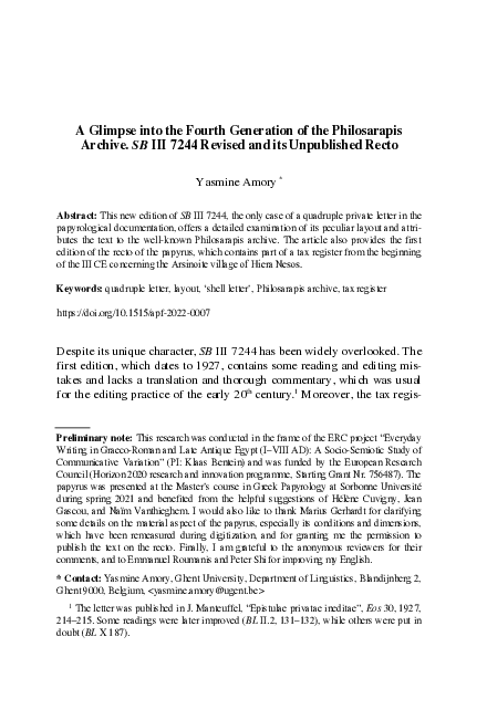 (PDF) A Glimpse into the Fourth Generation of the Philosarapis Archive ...