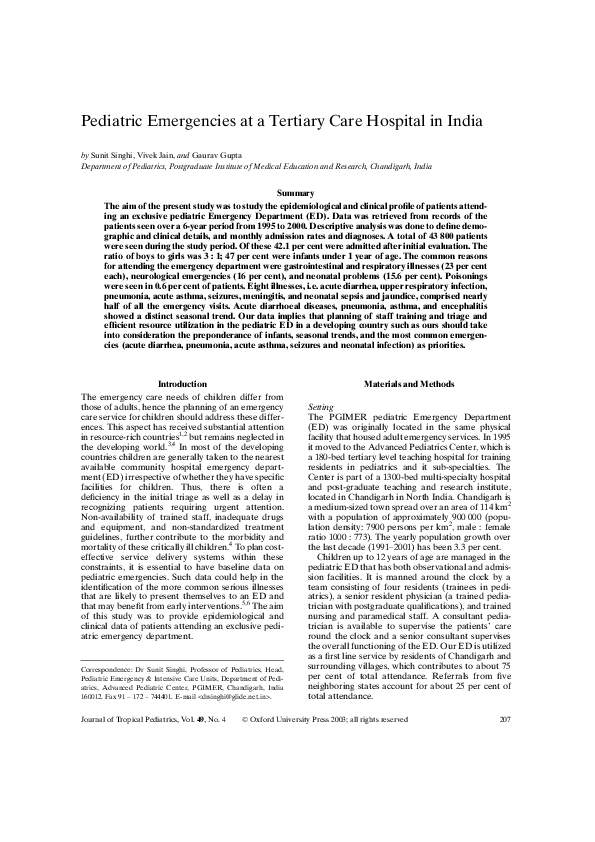 (PDF) Pediatric Emergencies at a Tertiary Care Hospital in India
