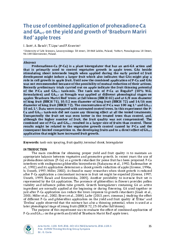 (PDF) The use of combined application of prohexadione-Ca and GA4+7on ...