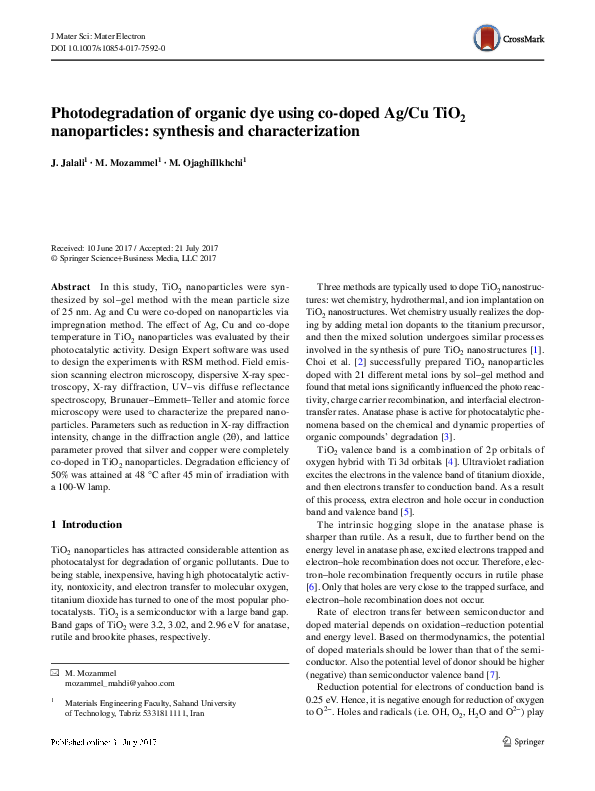 (PDF) Photodegradation of organic dye using co-doped Ag/Cu TiO2 ...