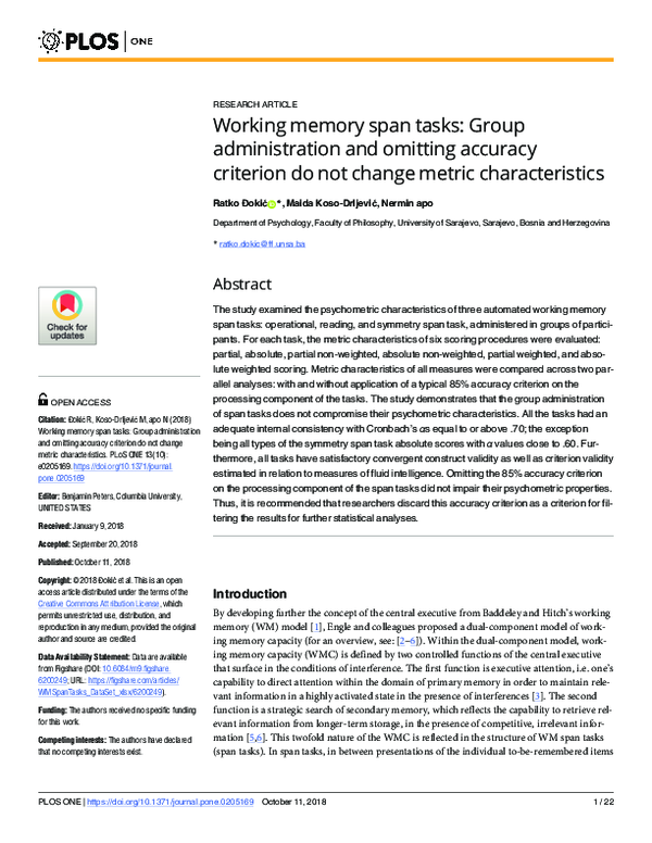(PDF) Working memory span tasks: Group administration and omitting accuracy criterion do not ...