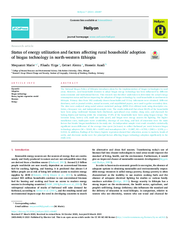 (PDF) Status of energy utilization and factors affecting rural ...