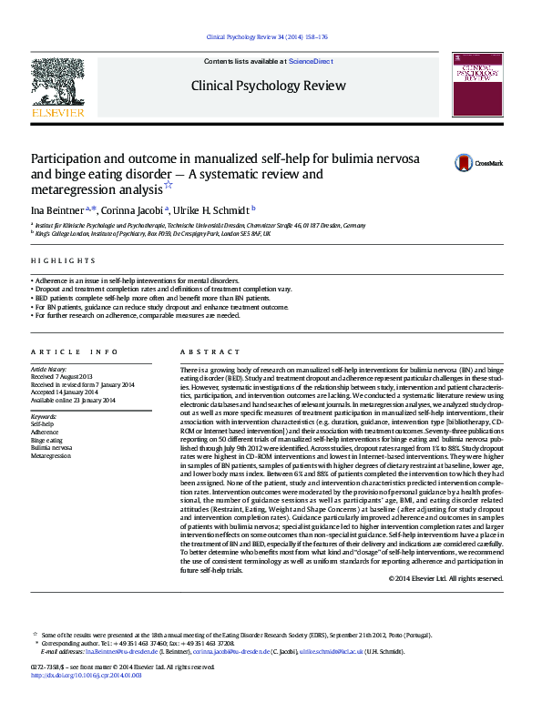 (PDF) Participation and outcome in manualized self-help for bulimia ...
