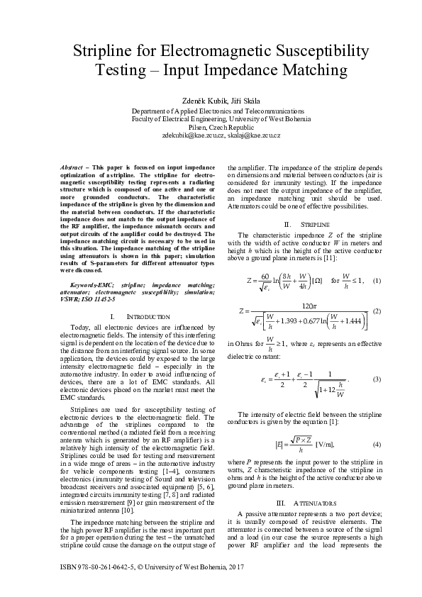 Pdf Stripline For Electromagnetic Susceptibility Testing — Input