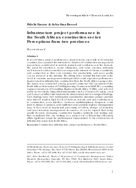 (PDF) Infrastructure project performance in the South African ...