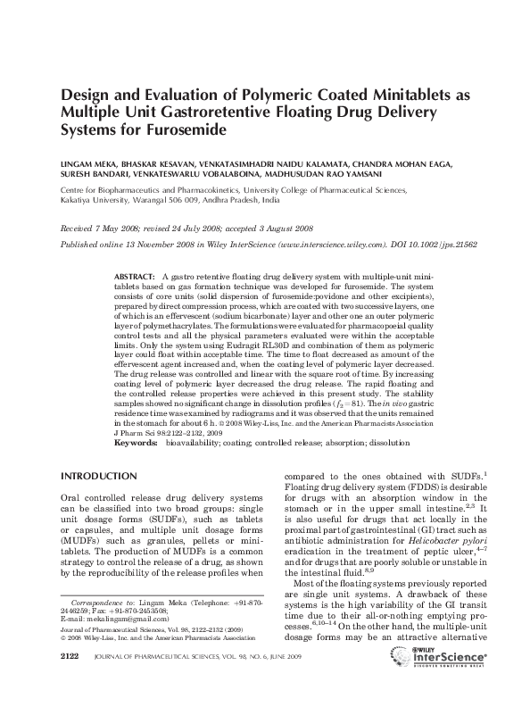 (PDF) Design and evaluation of polymeric coated minitablets as multiple ...