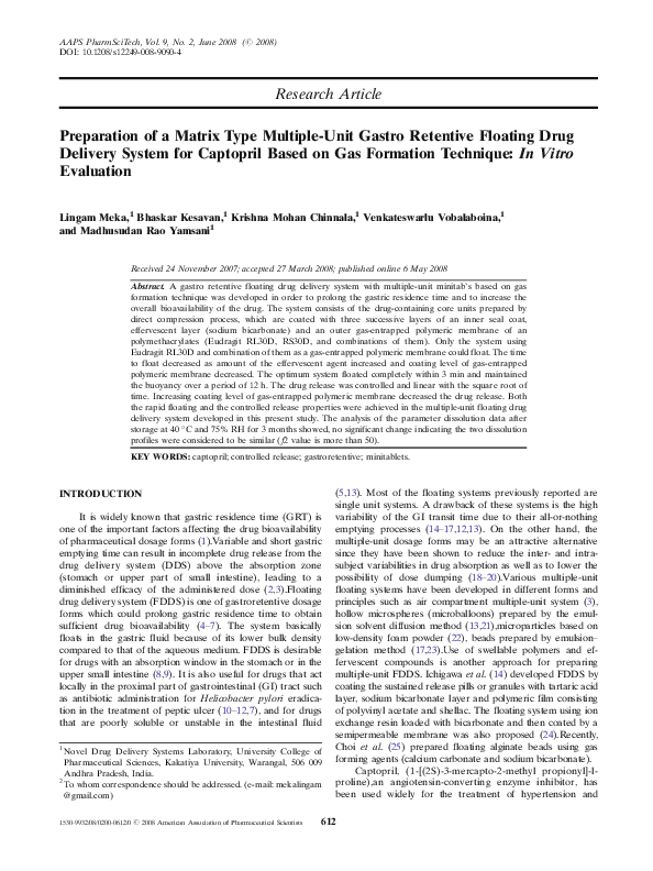 (PDF) Gastro Retentive Floating Drug Delivery System
