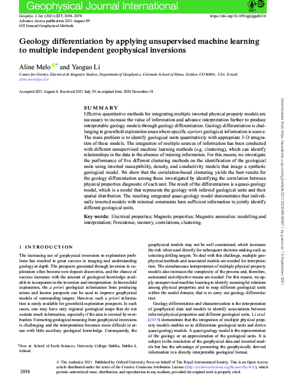 Pdf Geology Differentiation By Applying Unsupervised Machine Learning