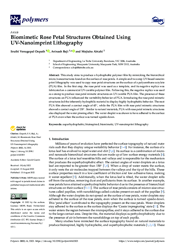 (PDF) Biomimetic Rose Petal Structures Obtained Using UV-Nanoimprint ...