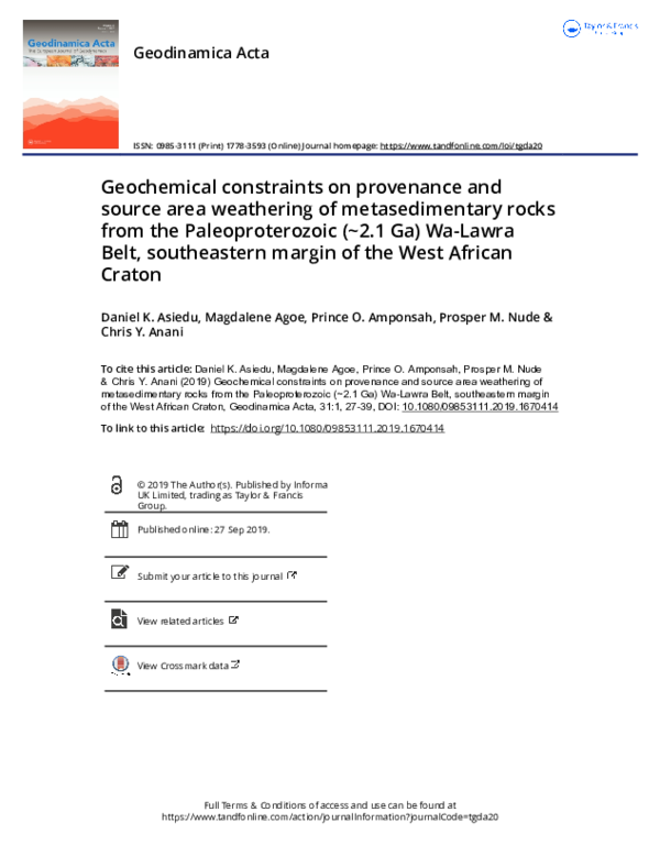 (PDF) Geochemical constraints on provenance and source area weathering of metasedimentary rocks ...
